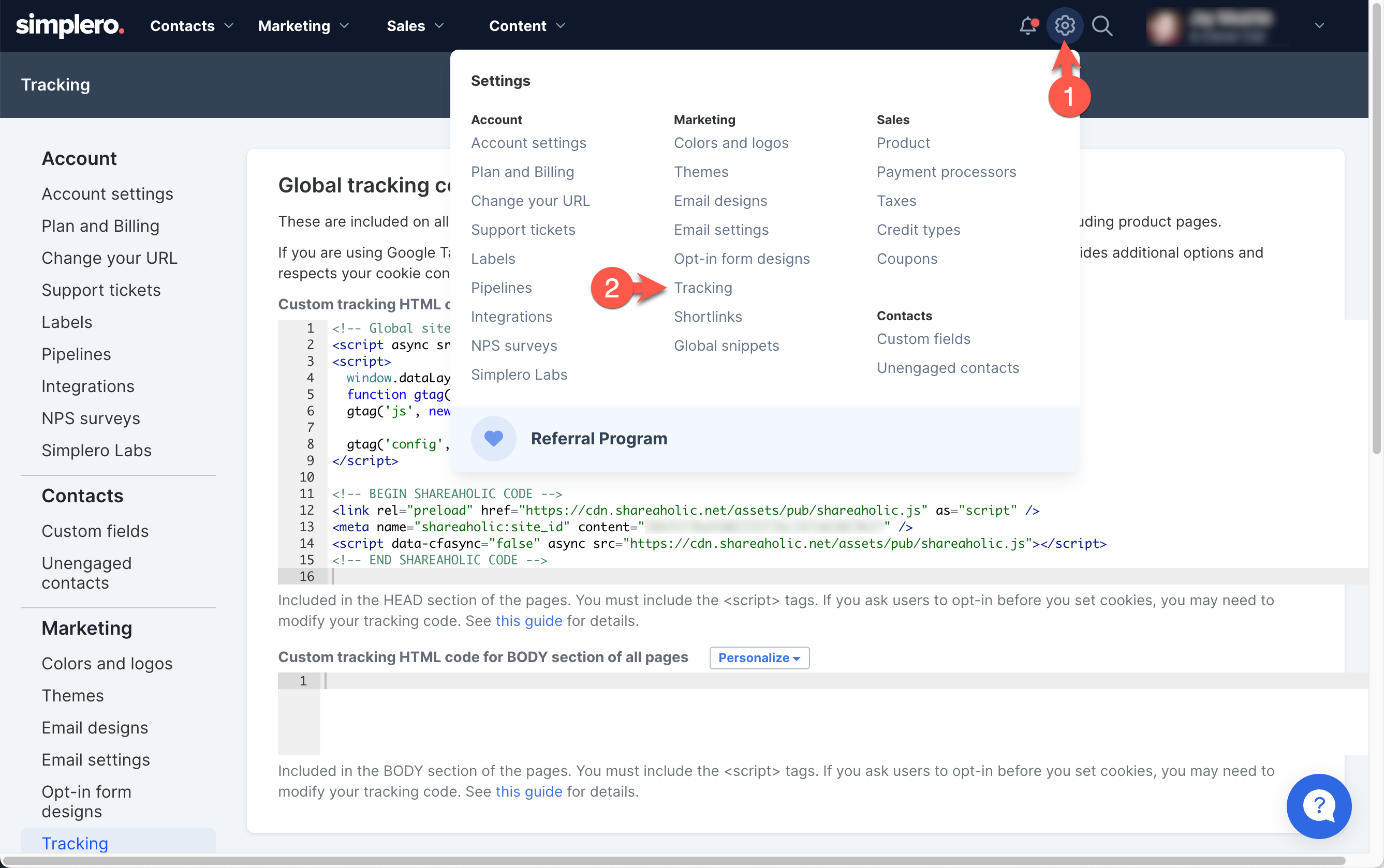 Installing Shareaholic on Simplero – Shareaholic Helpdesk
